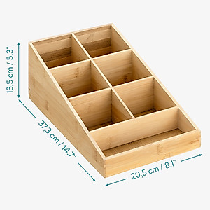 Navaris Coffee and Tea Station - Bamboo Organiser Station Caddy for Coffee and Tea Condiment Accessories Office Home Kitchen Bar - 7 Compartments