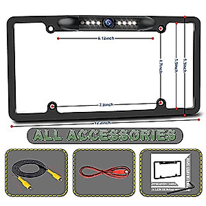 JPP License Plate Backup HD Camera, Rear View Camera 170° Viewing Angle Universal Night Vision Waterproof High Sensitive 7 Bright LED Reversing Car Camera