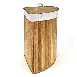 Welcome Industrial Bamboo Clothes Hamper - Clothing Basket with Carrying Handles - Corner