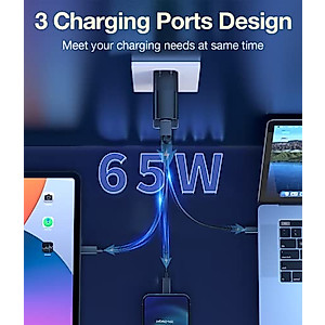 DCV USB C Charger 65W, LED Real Time Power Display GaN PD QC 3.0 Fast Charging Block Wall Charger Compatible for MacBook Pro/Air, Laptops, iPad Pro, iPhone 14 Pro Max 13 12 11, Galaxy S22 S21 Note 20