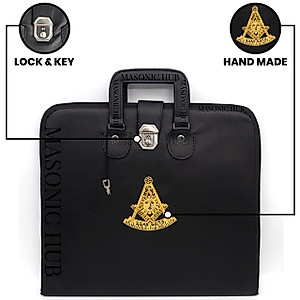 Masonic Hand Embroidered Past Master Masonic Apron carrying Case with Handle [BLACK]