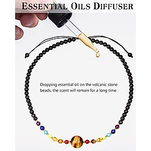 Jewever 7 Chakra Crystal Necklaces Healing Gem Stone Pendant Choker Necklace for Women Tiger Eye with Lava Rock Essential Oils Diffuser Energy Crystals Adjustable Strand（Yellow）