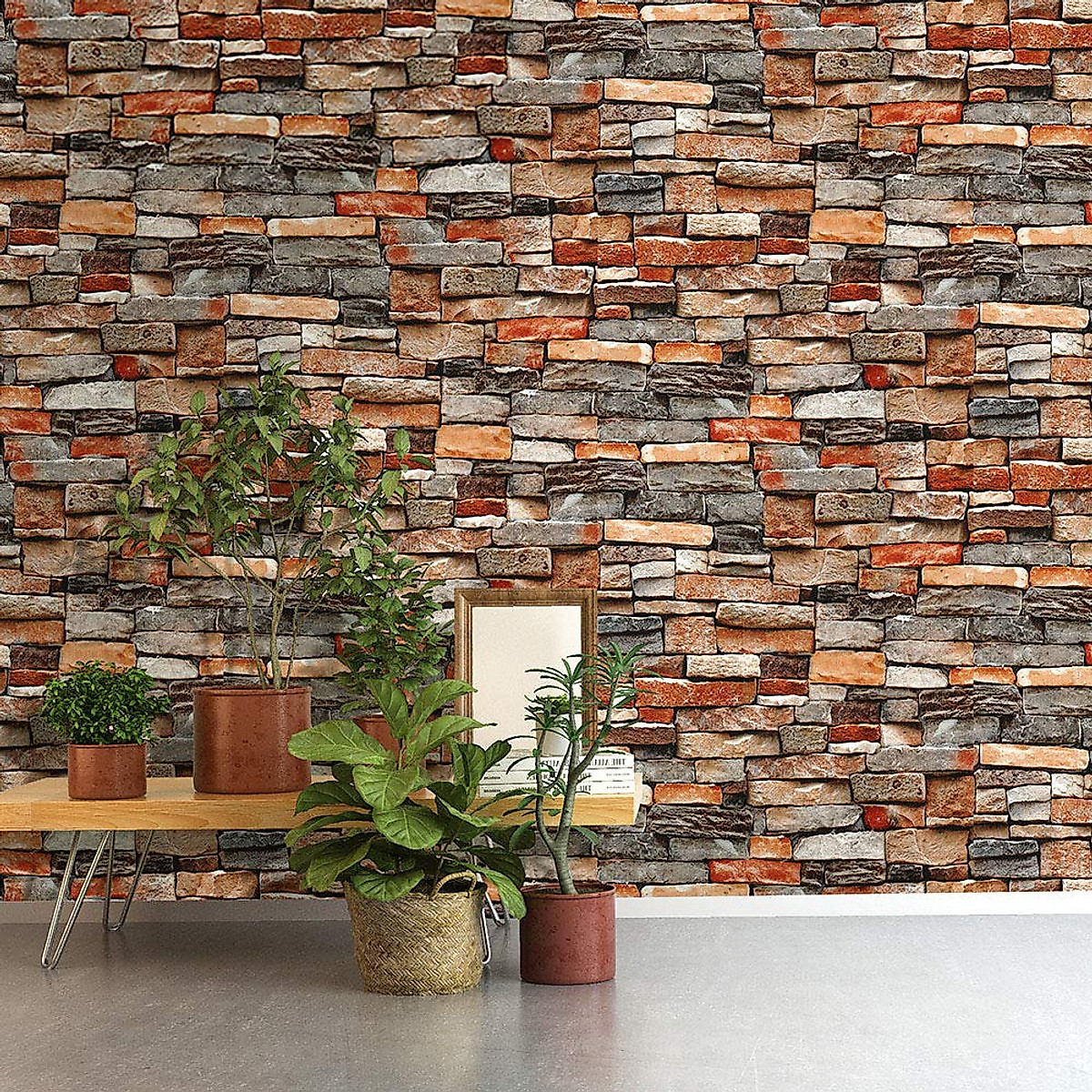 Stone Peel & Stick Wallpaper - Stacked Stone & Faux Brick - Self-Adhesive, Removable - Backsplash & Fireplace - 17.7'118'