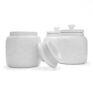 Barnyard Designs S/3 Ceramic Bathroom Canisters, Apothecary Jars with Lid, Qtip Holder Bathroom Set Cotton Ball Holder Jar for Bathroom Storage, Decorative Bathroom Jar with Lid, Spa Decor, 4x5, White