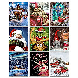 CEUHROG 9 Pack Christmas Diamond Painting Gnomes Kits for Adults Full Drill Round Santa Claus Diamond Art Gnomes Snowman Winter Diamond Painting Gnomes for Home Wall Decor 11.7"x15.8"