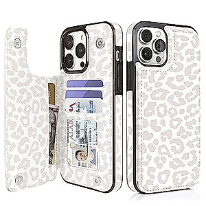 uCOLOR Compatible with iPhone 14 Pro Max 6.7" Wallet Case with Card Holder Folio Flip PU Leather Kickstand Card Slots Case Double Magnetic Clasp and RFID Blocking Cover 6.7 Inch (Beige Leopard)