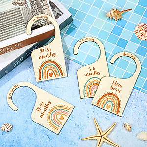 7 Pieces Rainbow Baby Closet Dividers Boho Nursery Closet Organizer Wooden Newborn Wardrobe Divider Kids Clothes Divider to Arrange Clothes with Separator by Size or Age for Baby Shower 0-24 Months