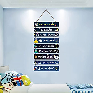 Outer Space Room Decor for Teen Boys Aesthetic, Cool Bedroom Wall Decor for Baby Boy, Navy Blue Kids Wall Art Signs, Fun Stuff Black Decorations for Nursery Bed Room Dorm Classroom Bathroom