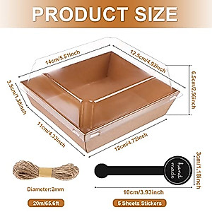 50 Pack Roll Cake Box with Lids Swiss Roll Containers Paper Charcuterie Boxes 5 Inch Oil-Proof Disposable Food Containers Brown Square Bakery Boxes for Cookies Sushi Muffin Pastry Sandwich with 50 Seal Stickers