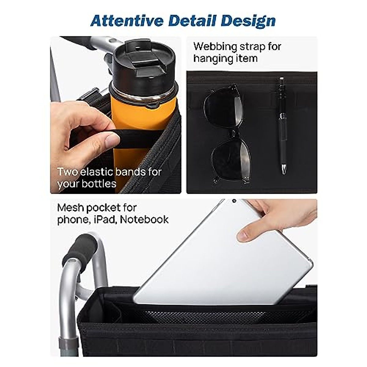 JOYTUTUS Walker Basket for Folding Walker, Basket for Walkers for Seniors,Rollator Walkers Storage Bag, Can be Installed Outside or Inside of Walker, Wheerchair