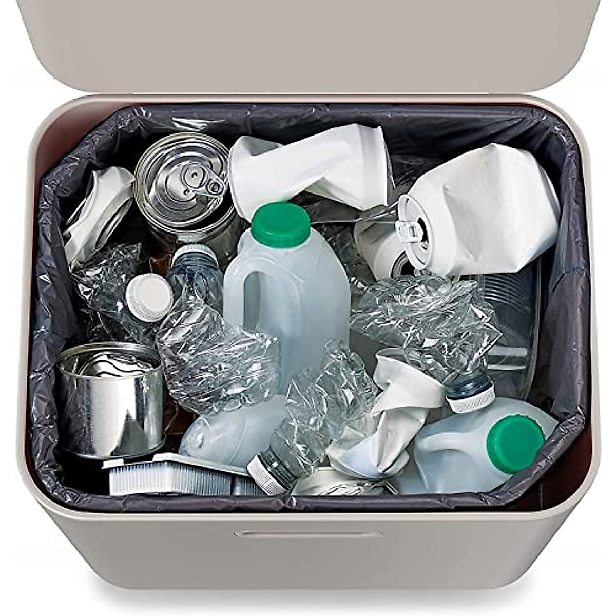 Joseph Joseph Totem Max 60 liter Waste Separation and Recycling Kitchen Trash Can with Odor filter and removable food waste caddy, Stone