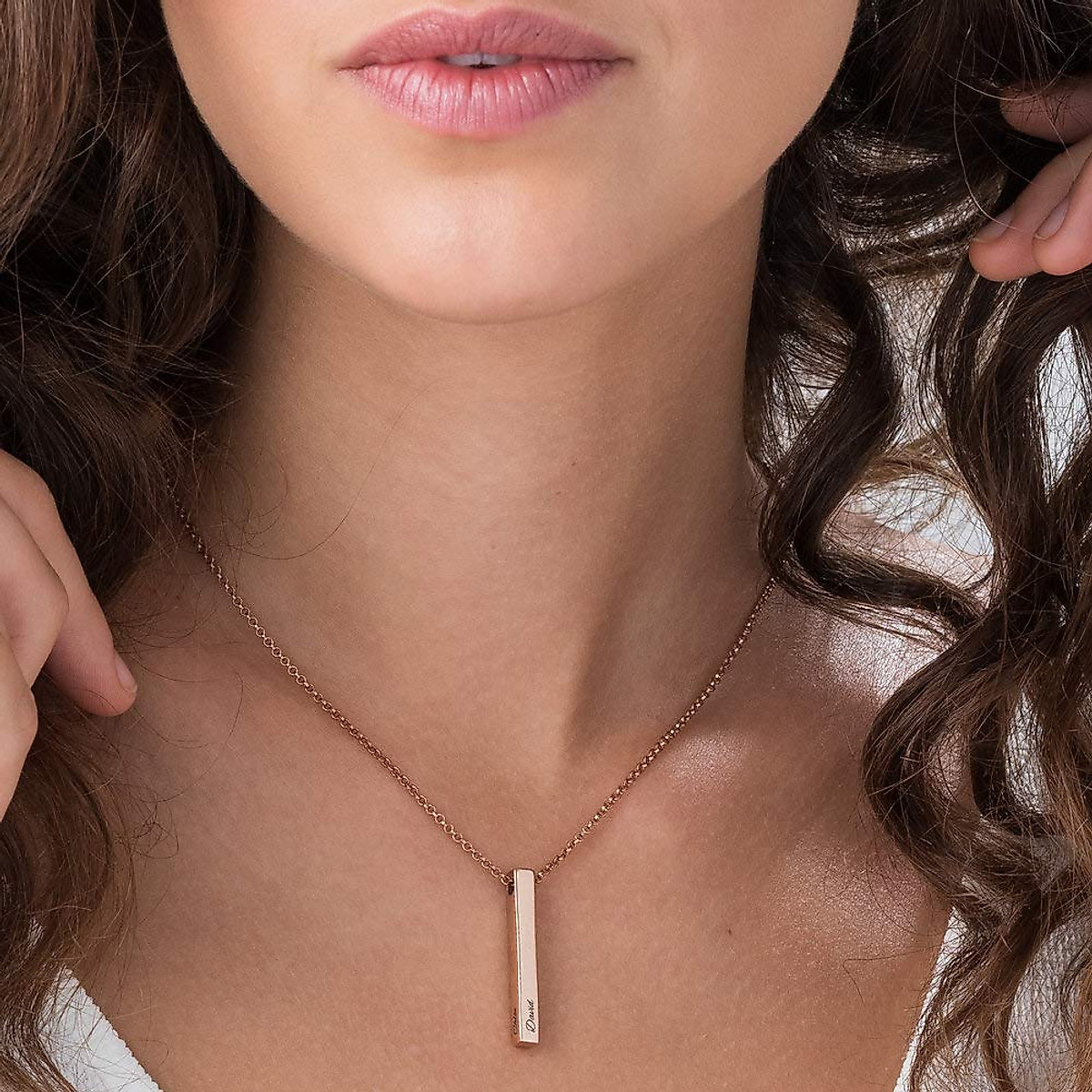 Personalized 4 Sided Vertical Bar Necklace Custom Text Engraved 3D Bar Pendant Stainless Steel Coordinate Jewelry for Couples