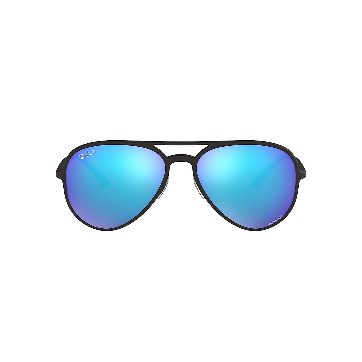 Ray-Ban Rb4320ch Chromance Aviator Sunglasses, Matte Black/Polarized Green Mirrored Blue, 58 mm