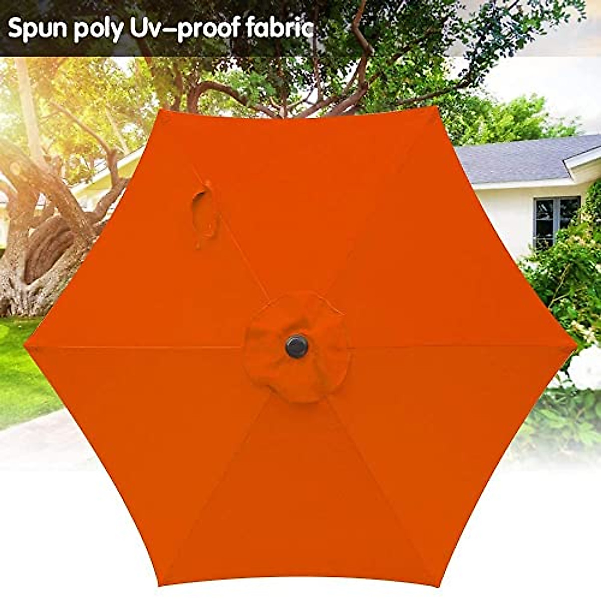 Aok Garden 7.5 ft Patio Umbrella Outdoor Market Umbrella Tilt Button and Crank 6 Ribs for Deck Lawn Pool& Backyard -Orange