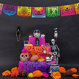 DomeStar 18 Feet Iridescent Mexican Party Banners, Plastic Papel Picado Fiesta Banner Cinco de Mayo Decor Fiesta Garland Dia De Los Muertos Mexican Party Supplies