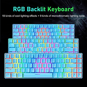 60 Percent Mechanical Gaming Keyboard Blue Switch Wired RGB 18 Backlit,Lightweight Gaming Mouse 6400 DPI,Mousepad,Wirst Rest,RGB Stand for Gamers,Typists-Blue