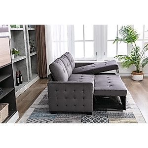 SONGG 77" L-Shape Sectional Sofa w/Storage Chaise, Velvet Reversible Convertible Couch with Pull Out Bed, Removable Cushions, Button Tufted Backrest, for Living Room, Office, Dark Gray
