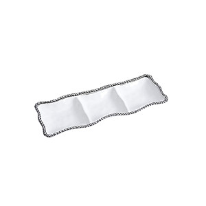 3-Section Serving Piece Porcelain with Silver Trim