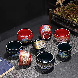 MQjzsh Four-piece set of Chinese Japanese tea cups, exquisite patterns, matcha cups, flower tea cups, coffee cups, tea companion cups (160ml R,B)