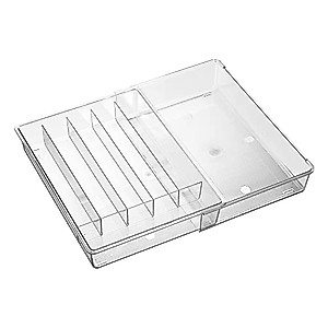 mDesign Adjustable, Expandable Plastic In-Drawer Utensil Organizer Tray Deep 6 Section Divided for Kitchen Organization; Holds Cutlery, Flatware, Silverware, Cooking Utensils, Ligne Collection, Clear