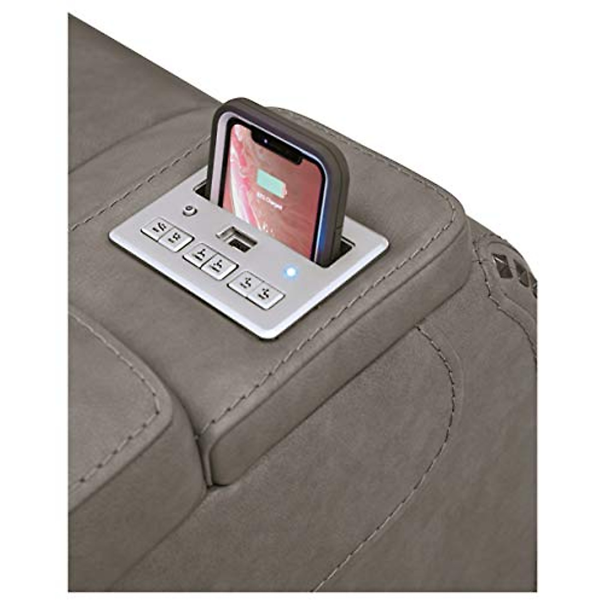 Signature Design by Ashley The Man-Den Leather Power Recliner with Adjustable Headrest & Wireless Charging, Gray