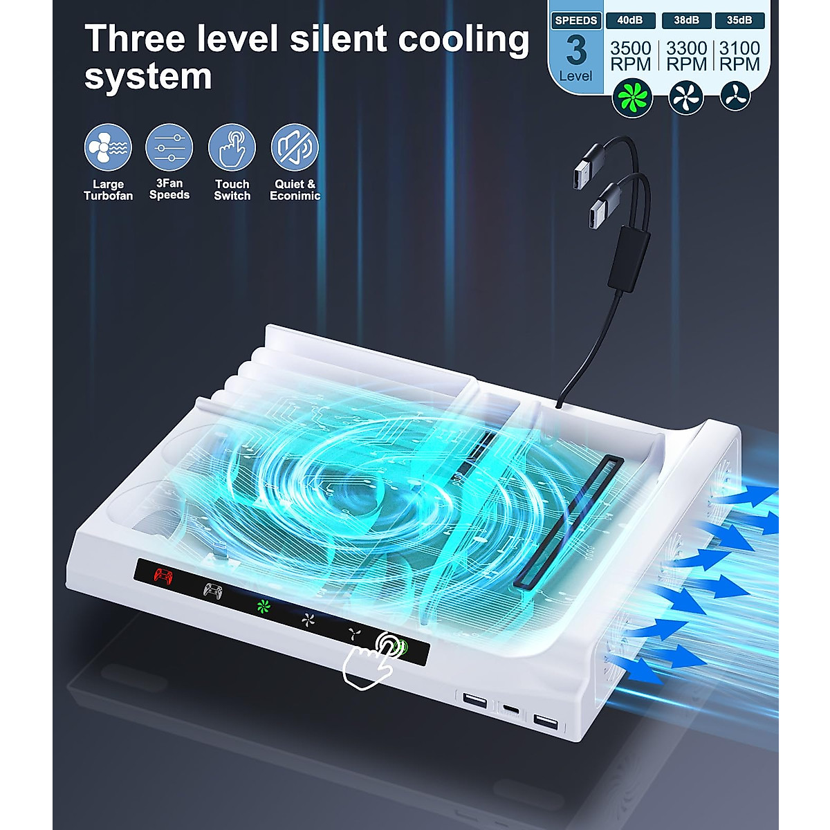 BGGUANG PS5 Slim Cooling Station，Charging Controller，Featuring Three Adjustable Cooling Fan，Compatible with Disc&Digital Editions,It's Playstation 5 Slim Ideal Accessories (grey)