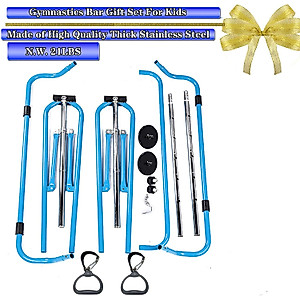 AMRTA Gymnastics Bars for Home with Rings Set Blue, Adjustable Height Training Balance Kip Monkey Bar Folding Horizontal Gymnastic Equipment, for Kids Children Junior Toddler Ages 3-10
