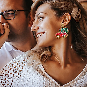 LITRENDY Beaded Christmas Earrings for Women Handmade Holiday Reindeer,Boot, Bell,Hat Earrings Christmas Drop Dangle Earrings Festive Jewelry Gifts (Christmas Car)