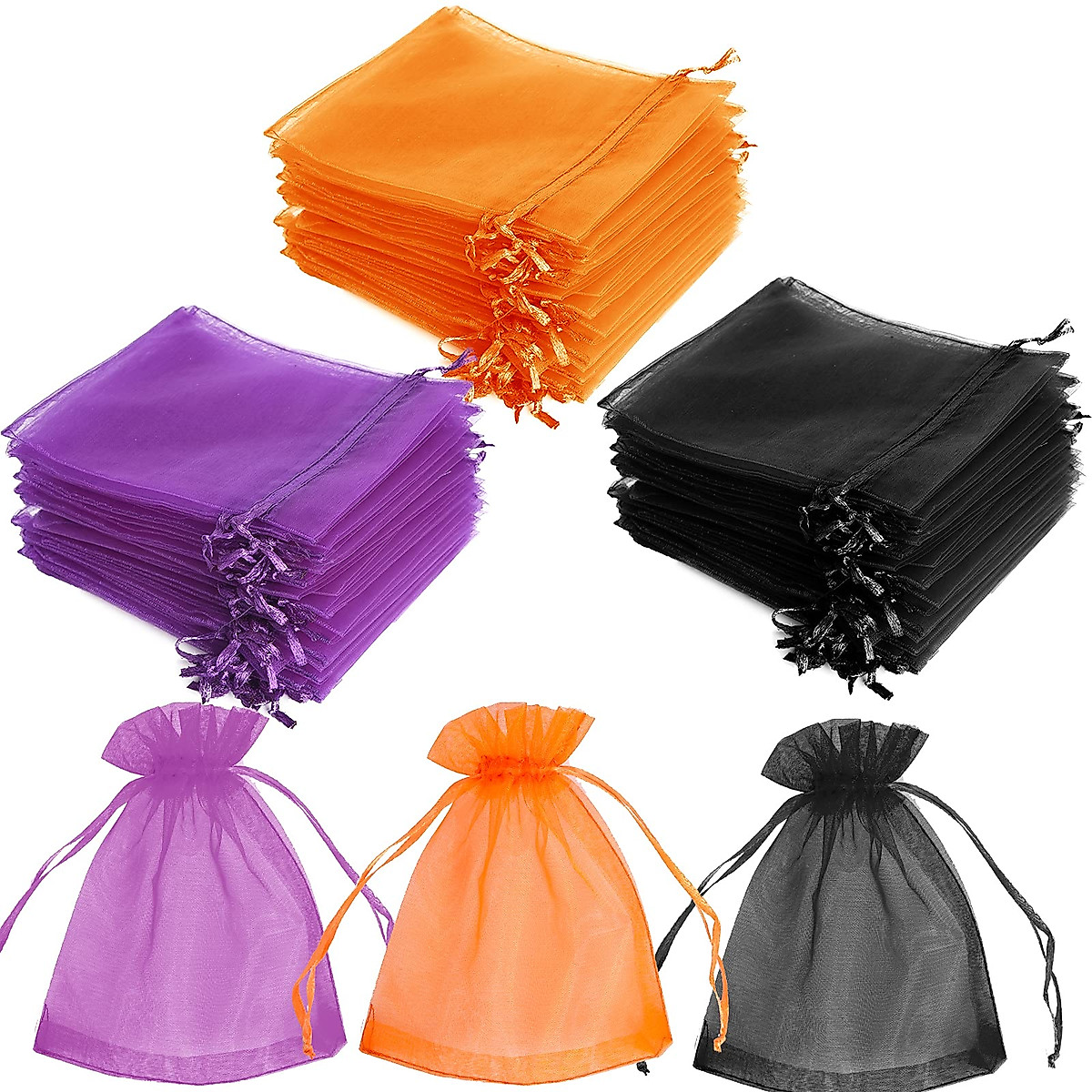 choyaxo 150PCS Organza Bags Satin Drawstring Halloween Christmas Valentine's Day Candy Jewelry Bags for Wedding Party Birthday (black-purple-orange)