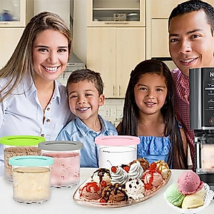 Fitchi Containers Replacement for Ninja Creami Pints and Lids - 2 Pack, 16oz Cups Compatible with NC300 & NC301 & NC299AMZ Series Ice Cream Maker, Leakproof, and Dishwasher Safe, Pink/Grey