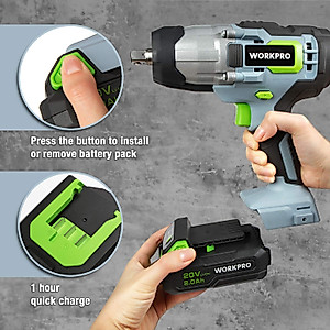 WORKPRO 20V 1/2-Inch Impact Wrench Set with 320 Ft Pounds Max Torque, 2.0Ah Li-ion Battery, 11 PCS Metric and SAE Sockets, 2 PCS Hexagon Extension Bars, Strong Case