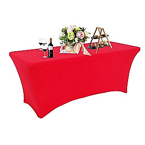 6ft Stretch Spandex Tablecloth Fitted Rectangular Patio Table Cover for Wedding Party Banquet Folding Table (Red)