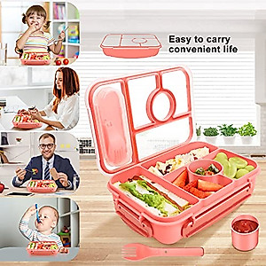 Dagugu Kids & Adult Bento Lunch Box, 5 Compartment Leakproof Lunch Containers, Microwave/Dishwasher/BPA Free (Pink)