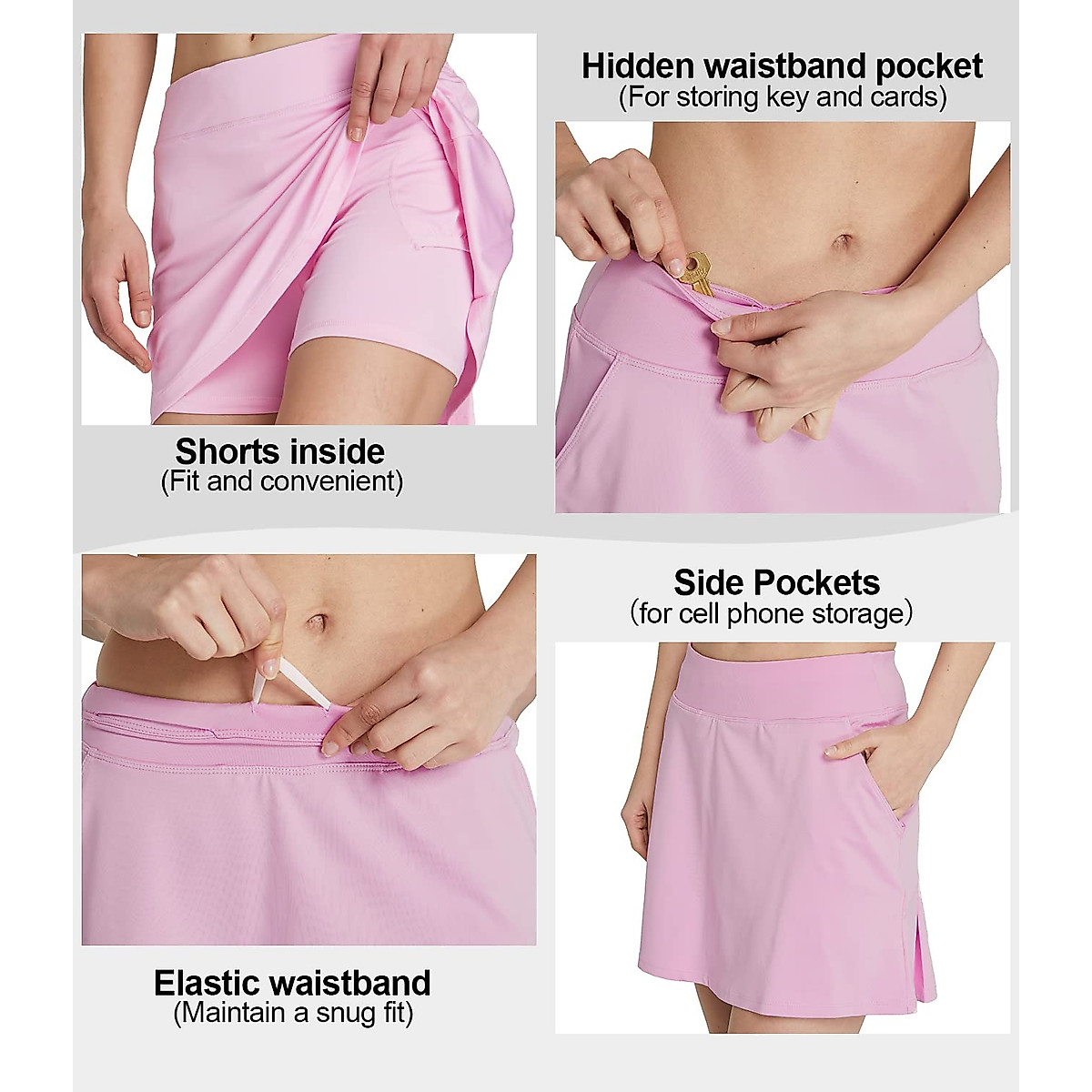 Cityoung Women Golf Skirt with Pockets Tennis Skirts with Shorts Pleated Skorts Skirts Causal Summer Running Activewear Pink S