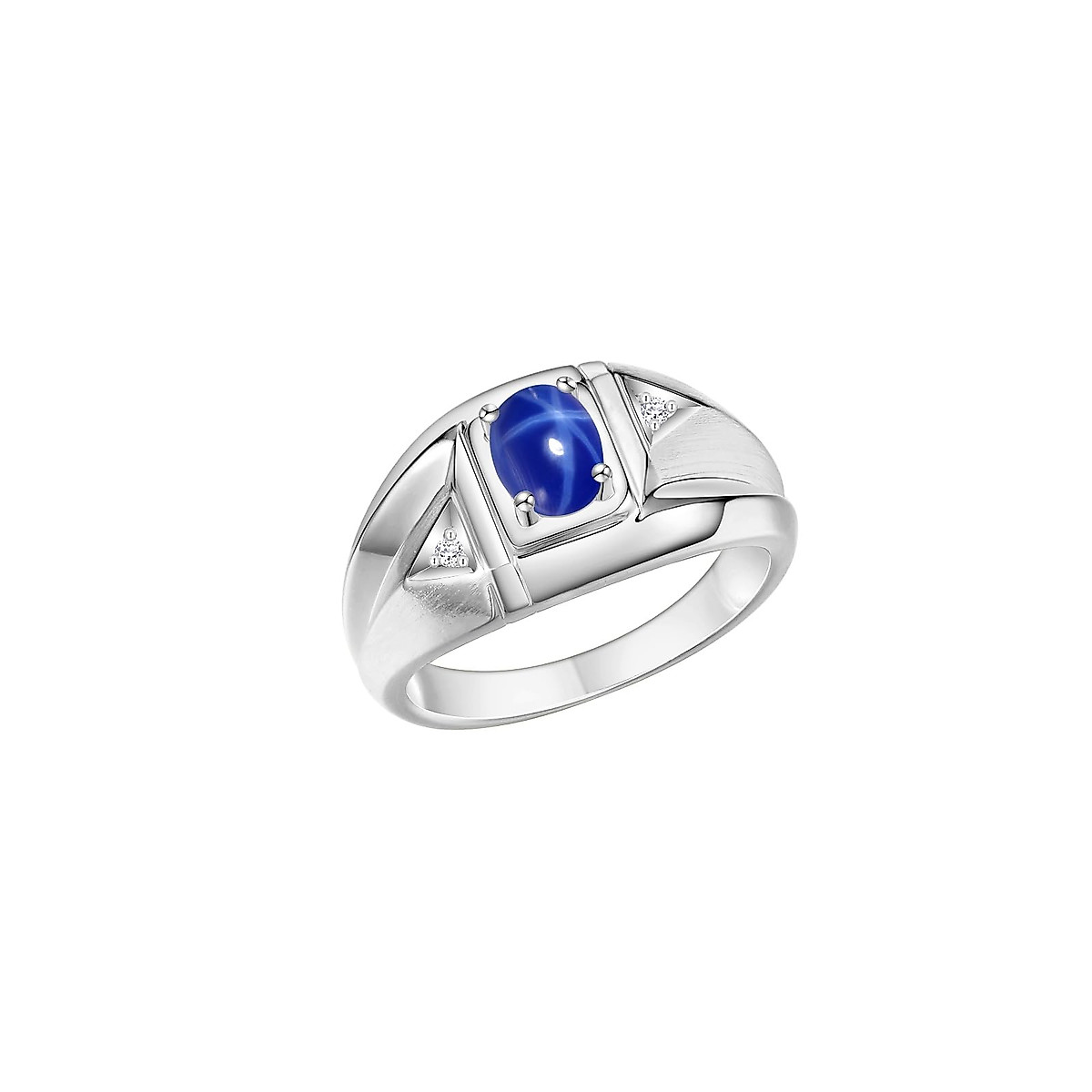 Rylos Sterling Silver Classic 6X4MM Oval Blue Star Gemstone & Sparkling Diamond Ring - Birthstone Jewelry for Men -Size 6
