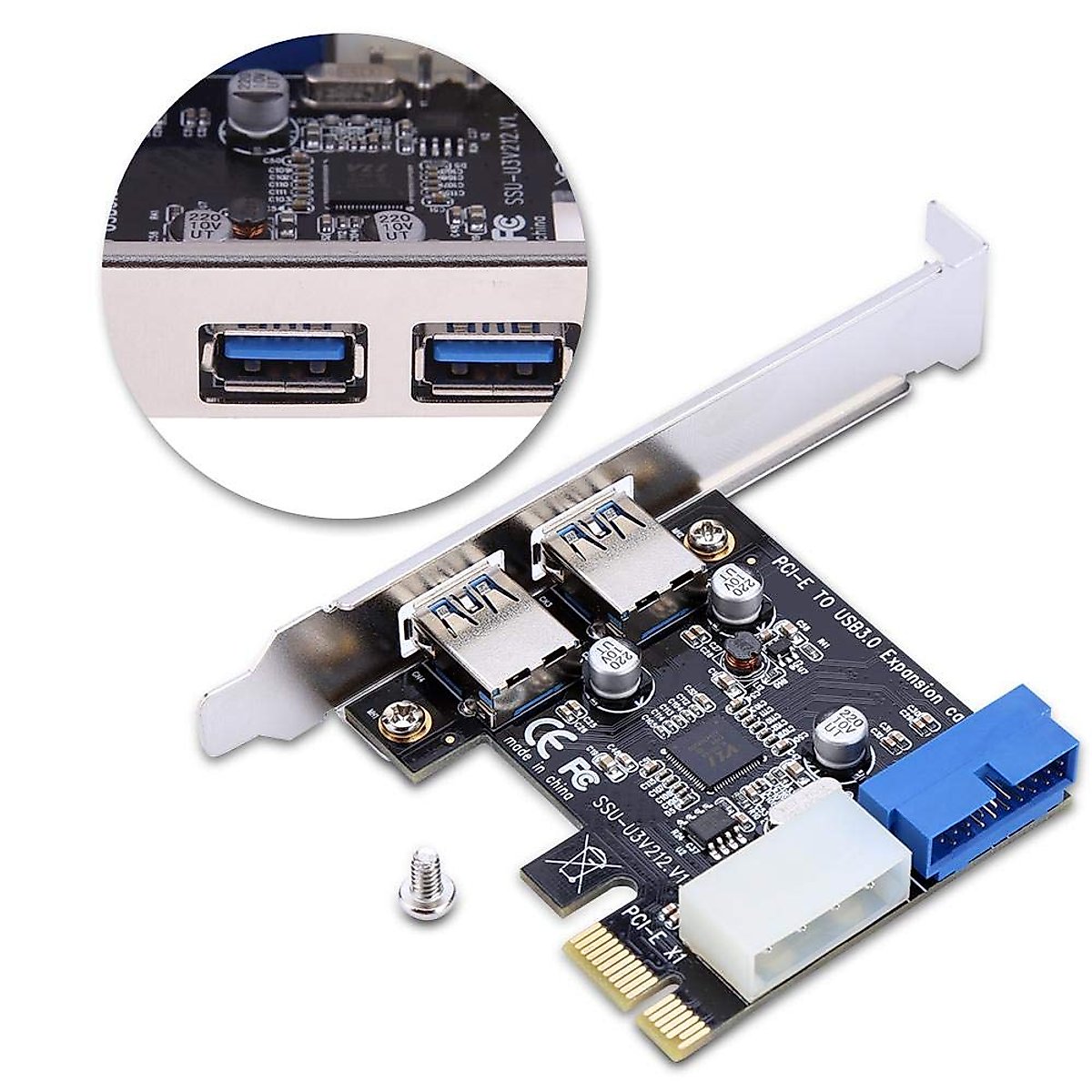PCI-E to 2 USB 3.0 Hub Port PCI Expansion Card Adapter with Front 20-PIN Interface