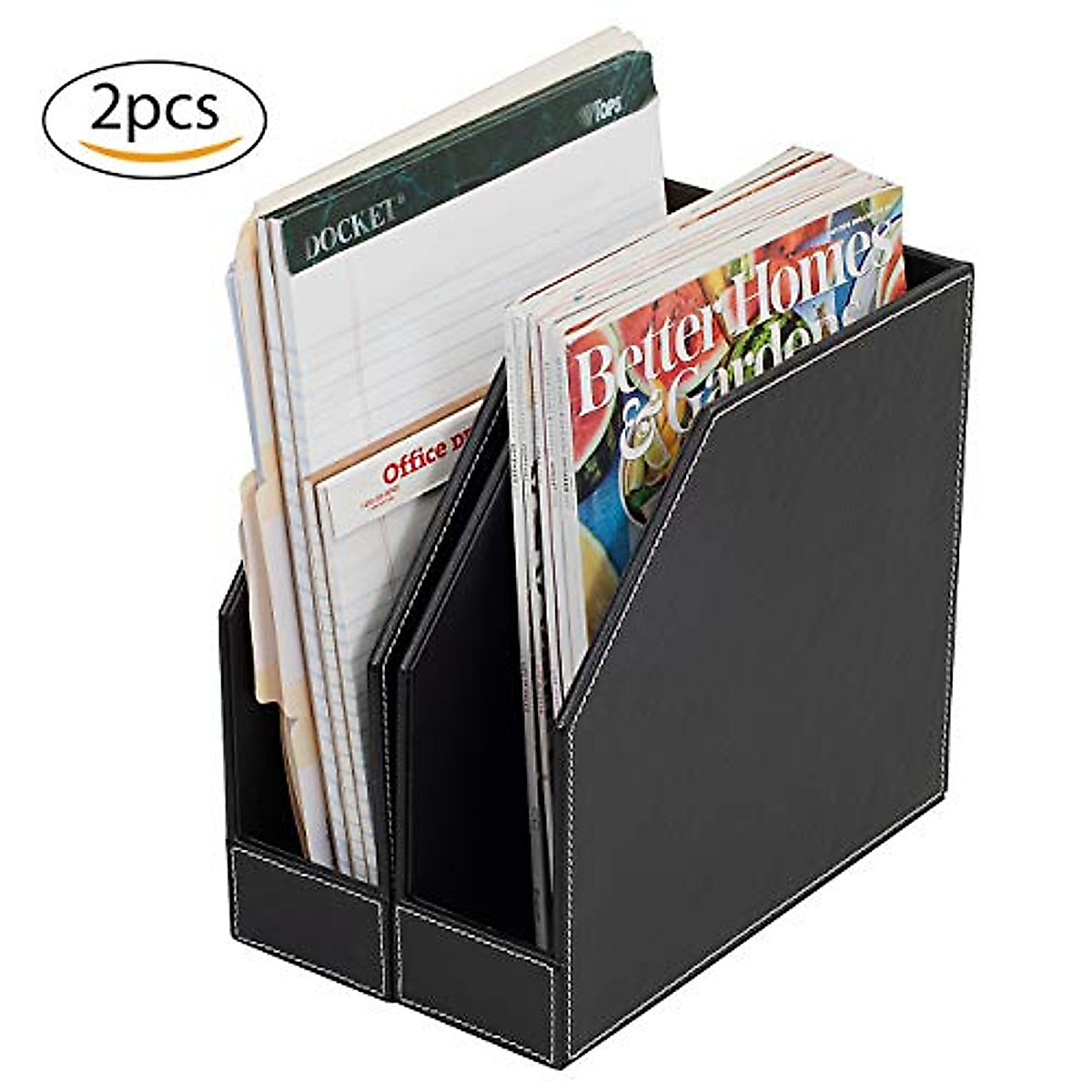 MobileVision Executive PU Leather Vertical File Folder Holder & Office Product Organizer, Store Files, Magazines, Notepads, Books and more, 2 Pack Combo Set