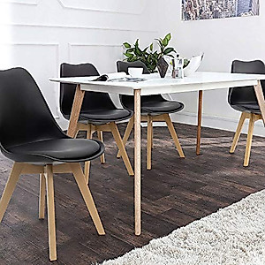 Furniwell Mid Century Modern DSW Upholstered Side Chairs with Wood Leg and Soft Padded Cushion for Kitchen, Dining, Bedroom, Living Room Set of 4 (Black), 22.4D x 21.2W x 18.5H