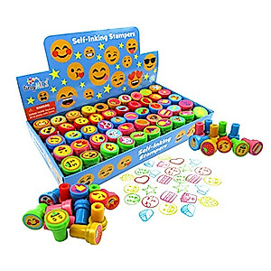 Tiny Mills 50 Pcs Emoji Assorted Stamps for Kids Self-Ink Stamps (50 Different Designs) for Emoji Birthday Party Favors,Goodie Bag Pinata Fillers, Game Prizes, Classroom Rewards, Teacher Stamps