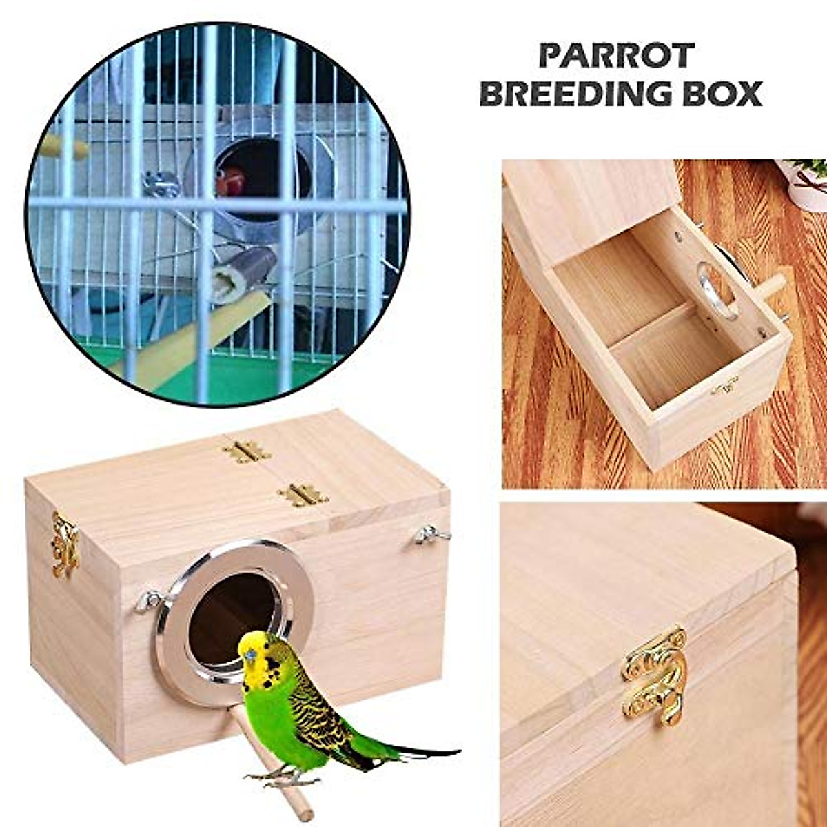 Hovico Parakeet Nesting Box, Pet Bird Wooden House Parakeet Nest Box Bird House Box Parrotlets Wood for Lovebirds Breeding Mating Bird Supplies Box (L)