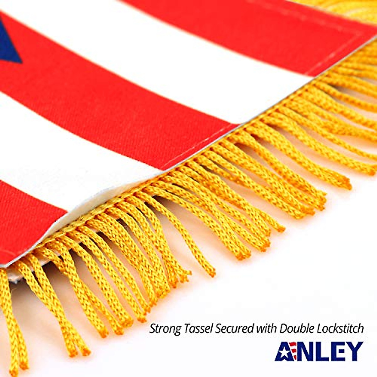 Anley 4 X 6 Inch Puerto Rico Fringy Window Hanging Flag - Mini Flag Banner & Car Rearview Mirror Décor - Fringed Puerto Rican Hanging Flag with Suction Cup