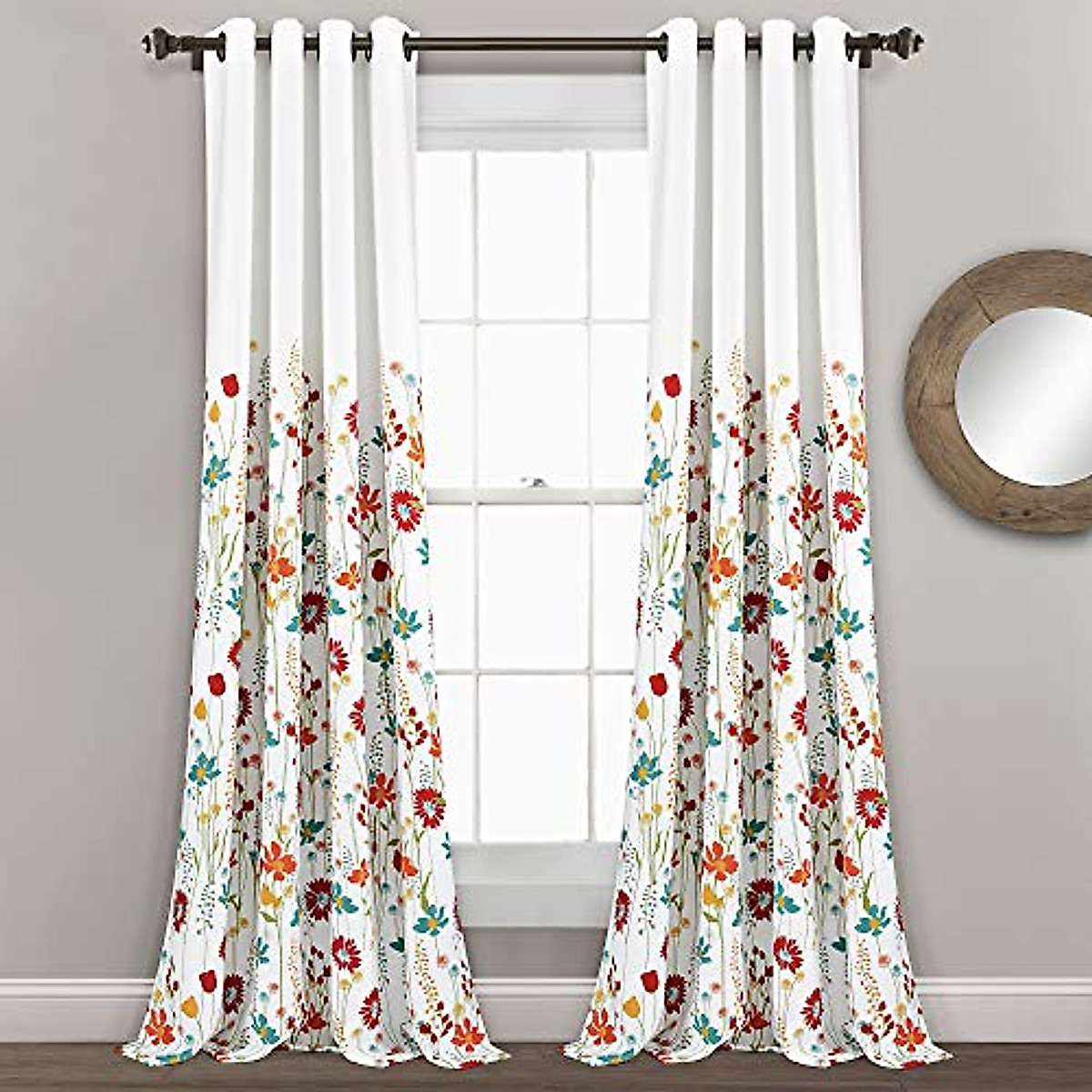 Lush Decor Clarissa Floral Room Darkening Window Curtain Panel Pair, 84" L x 52" W, Turquoise & Tangerine
