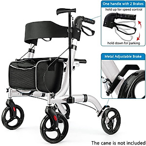 Healconnex Rollator Walkers for Seniors-Folding Rollator Walker with Seat and Four 8-inch Wheels-Medical Rollator，White