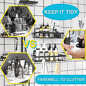 Auchic Shower Caddy,Shower Shelves [6 Pack],Adhesive Bathroom Shower Organizer Suction,No Drilling,Rustproof Stainless Steel Shower Soap Holder for Inside Shower,Black