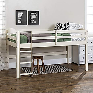 Walker Edison Della Classic Solid Wood Twin over Wood Loft Bunk Bed, Twin Size, White