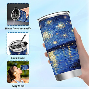 Midnight Starry Sky Stars Sparkling Stainless Steel thermal cups Leak-proof Lid and Straw travel mug for hot and cold drinks portable coffee tumbler 20 OZ