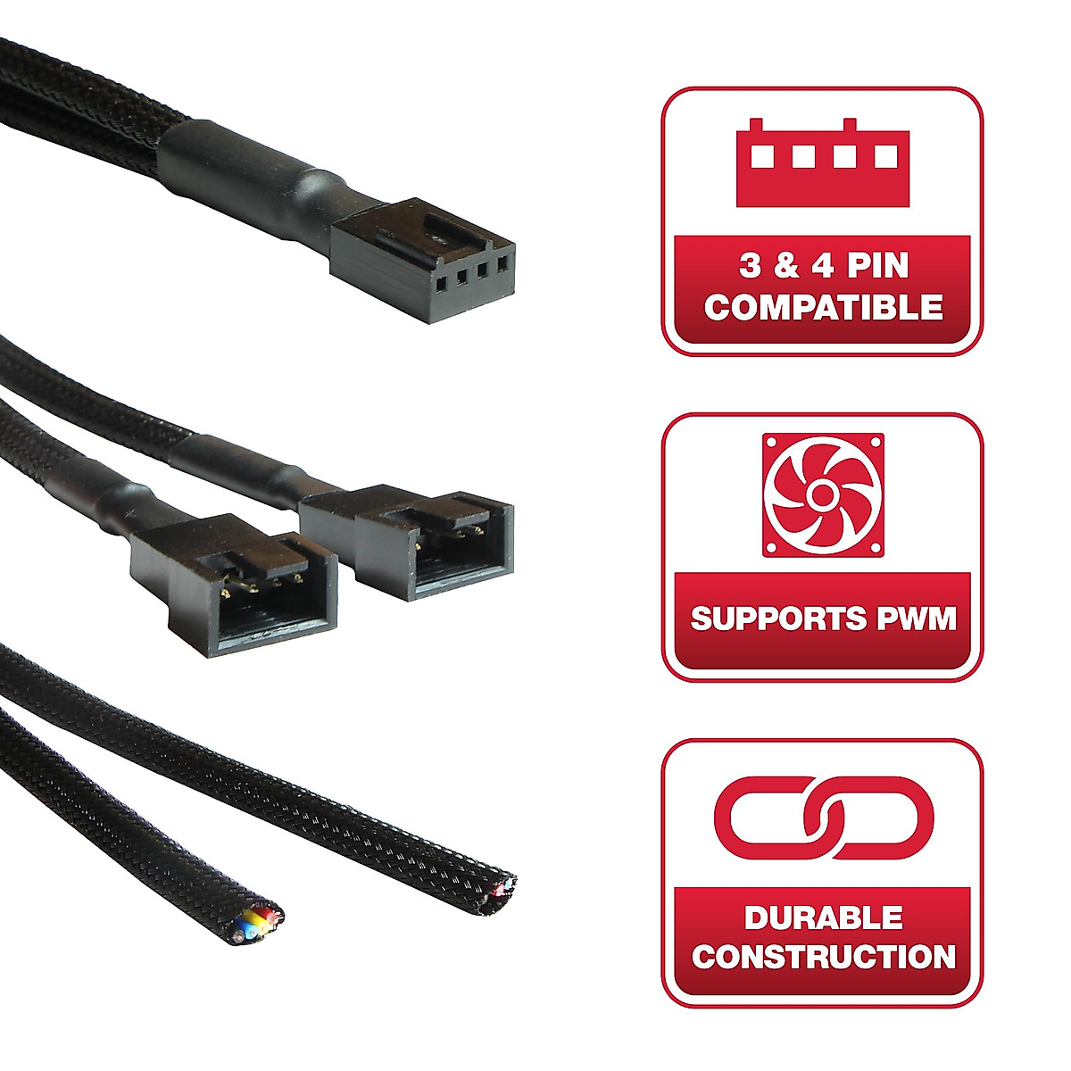 BUYMINERS.CA PC Fan Splitter Extension Cable - 1 to 2 PWM Fan Splitter Compatible with 3 & 4 Pin PC Cooling Fans, 10.5 inch Black Braided Nylon Cable (2 Pack)