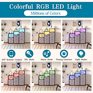 HPWLYO 9 Drawer Dresser with LED Light, Tall Fabric Drawers Dresser for Bedroom with Power Outlets, Dressers & Chests of Drawers with 3 Shelves for Bedroom