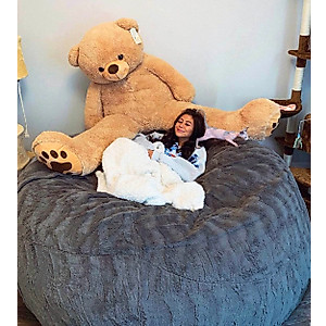 6FT Giant Faux Fur Bean Bag Cover for Adults, Round Fluffy Bean Bag Bed (No Filler), Machine Washable Big Size