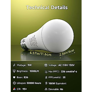 UNILAMPRO Grow Light Bulbs, A19 Grow Light Bulb, Full Spectrum Light Bulb, Plant Light Bulbs E26 Base, 9W Plant Grow Light Bulbs 100W Equivalent, Grow Light for Indoor Plants, Seeds, Flowers, 3 Pack